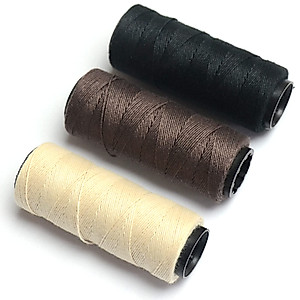 BLUPLE Professional Weaving Threads 3 Rolls for Making Wig Hand Sewing Hair Weft Hair Weave Extension DIY (Black,Beige,Brown)
