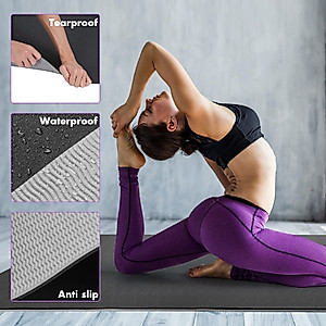 HOTIOGA Yoga Mat with Carrying Strap 72x32" & 1/4 Inch Thick Exercise Mat with Double Non Slip Surfaces for Men and Women Home Exercise (Black, 1/4 INCH THICK)