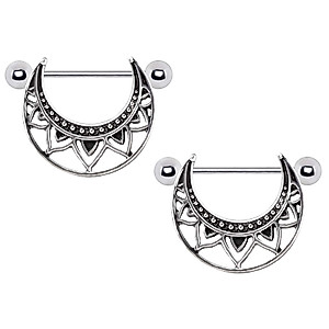 Pierced Owl Tribal Crescent Moon Half Circle Nipple Rings, Sold as a Pair