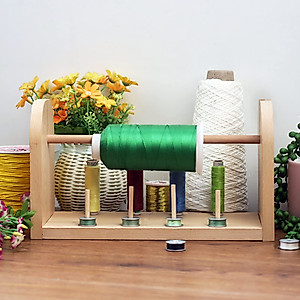 Joyeee Wooden Yarn Spool Holder, Classic Thread Spool Storage Rack Spinning Ball Winder, Yarn Dispenser with Twirling Mechanism for Bobbin Sewing Crocheting Knitting Embroidery-Prevent Yarn Tangling#2