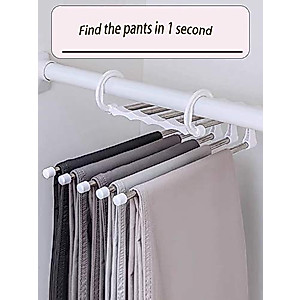 HEEYO Space-Saving Five-in-one Pants Rack Non-Slip Pants Storage Bag for Pants, Jeans, Scarves, Clothing (White)