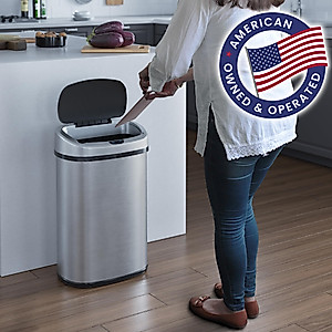 iTouchless 13 Gallon SensorCan Touchless Trash Can with Odor Control System, Stainless Steel, Oval Shape Kitchen Bin