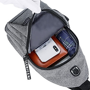 AMZTAN Crossbody Backpack for Men and Women, Waterproof Strap Bag, with USB Hole with Headphone Hole Strap Multipurpose Crossbody Chest Bag, Suitable for Shopping Working Hiking Outdoor Trip (Grey)