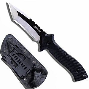OERLA TAC OLK-038A Outdoor Knife Fixed Blade Camping Hunting Survival Field Knife 440C Full Tang Stainless Steel Blade with Kydex Sheath and EDC Tactical Belt Clip