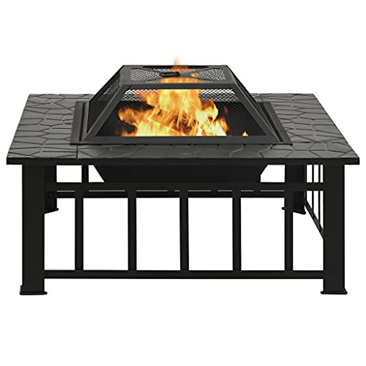 GOLINPEILO Garden Fire Pit with Poker 31.9"x31.9"x18.5" XXL Steel (Style J)