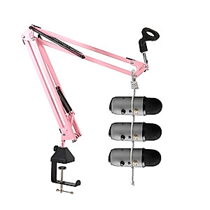 Microphone Stand, Cicano Mic Boom Arm Suspension Scissor with Shock Mount, Mic Clip Holder Upgraded Desk Clamp for Blue Yeti Snowball Ice and Other Mics Pink