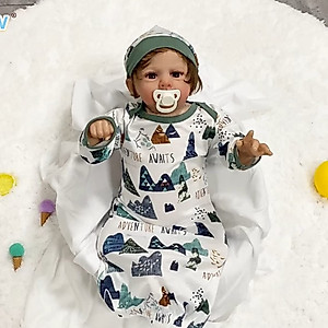 AMAWMW Newborn Baby Boys Girls Cartoon Sleeper Gown Long Sleeve Mountain Nightgown Hat Outfits (Cartoon Mountain, 0-6 Months)