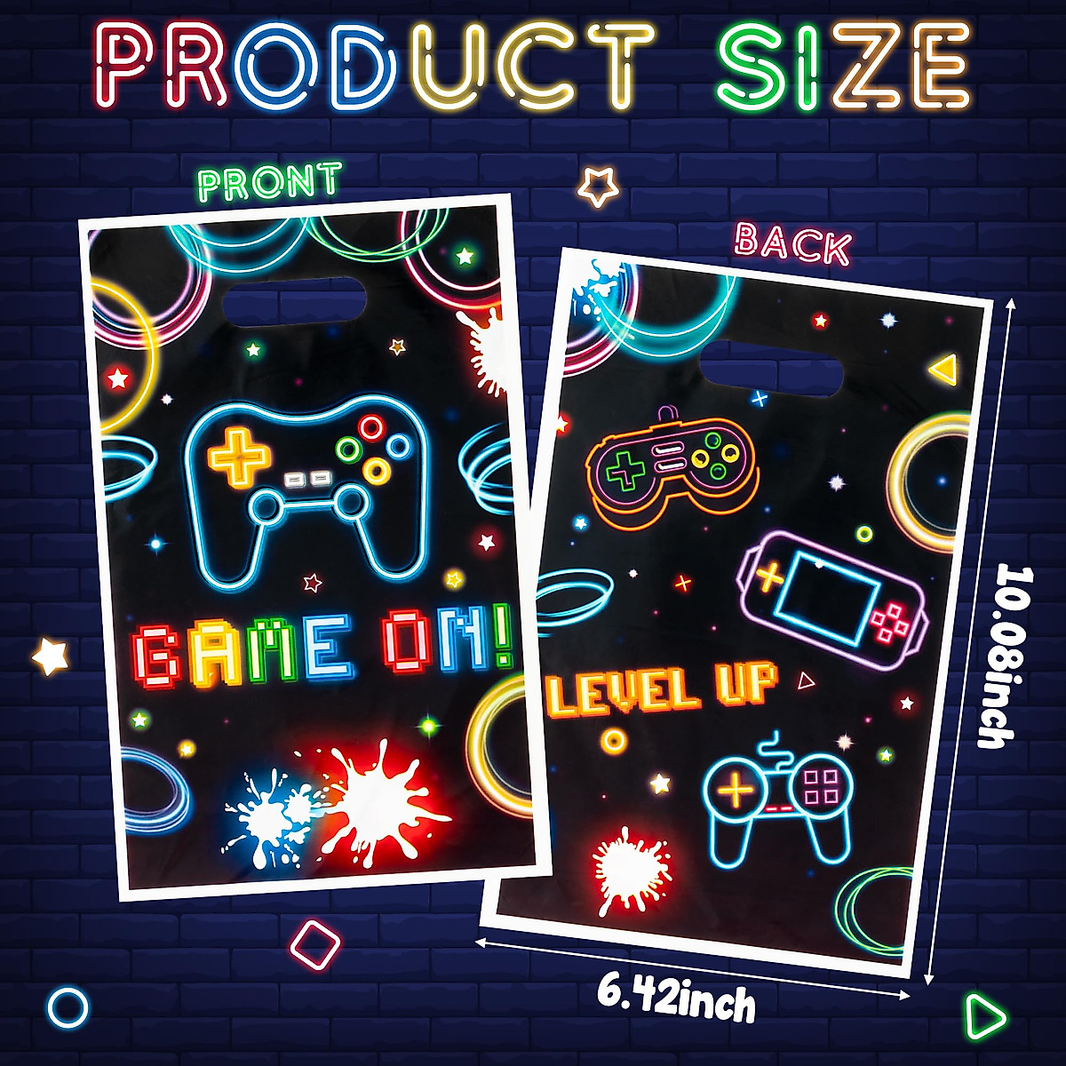 50Pcs Video Game Party Favor Bag Neon Video Game Party Bags Gaming Sweet Goody Candy Treat Bags Game on Theme Party Decor Plastic Gift Bag Birthday Snack Bag for Kids Birthday Party Supplies