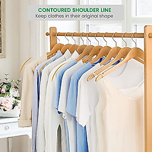 Nature Smile Solid Gugertree Wood Shirt and Dress Hangers with Notches with Anti-Rust Chrome Hook Pack of 10 (Natural)