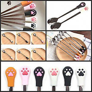 Silicone Head Cat Paw Design Stainless Steel Coffee/Tea/Dessert/Drink/Mixing/Milkshake Spoon Tableware Flatware Gadgets Hanging Spoon Hanging Spoon