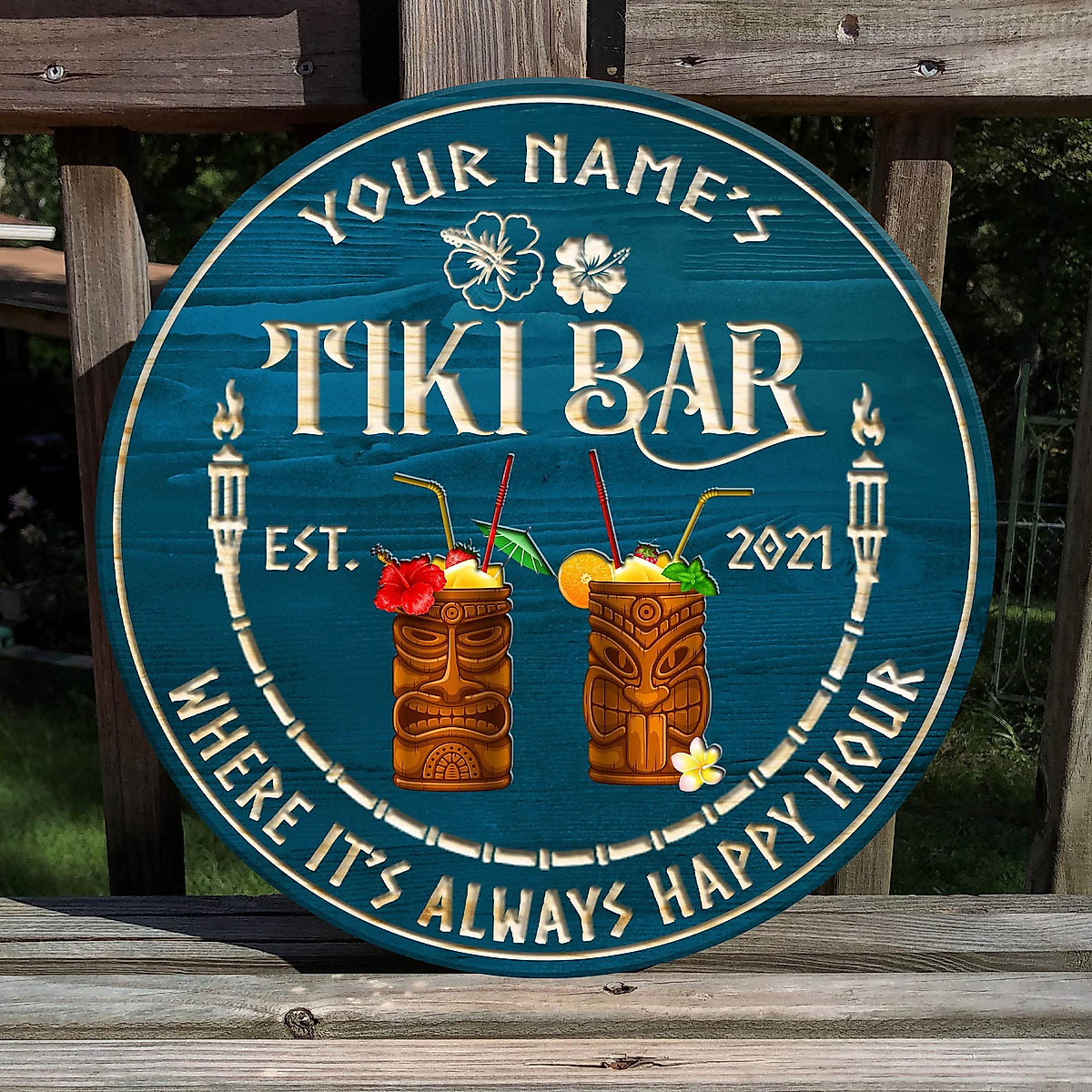 Artsy Woodsy Custom Tiki Bar Printed Wood Sign (Not Real Carved or Neon Sign), Summer Decor, Pool Sign, Backyard Bar & Grill Patio Porch Deck Home Pub Man Cave, Gifts for Beach Lovers (01)