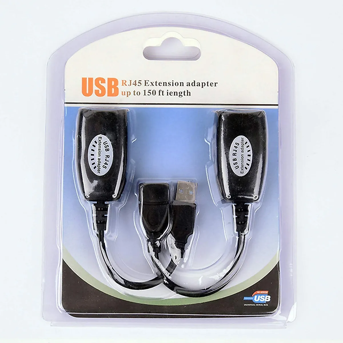 USB (Male) to RJ45 + USB (Female) USB Over Cat5/5e/6 Extension Adapter RJ45 -Up to 150ft Length