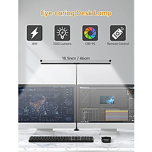iLid LED Desk Lamp 18W Architect Clamp Desk Lamps for Home Office High CRI Eye Protection Stepless Dimming Desk Lamp with Remote Control for Monitor Studio Reading
