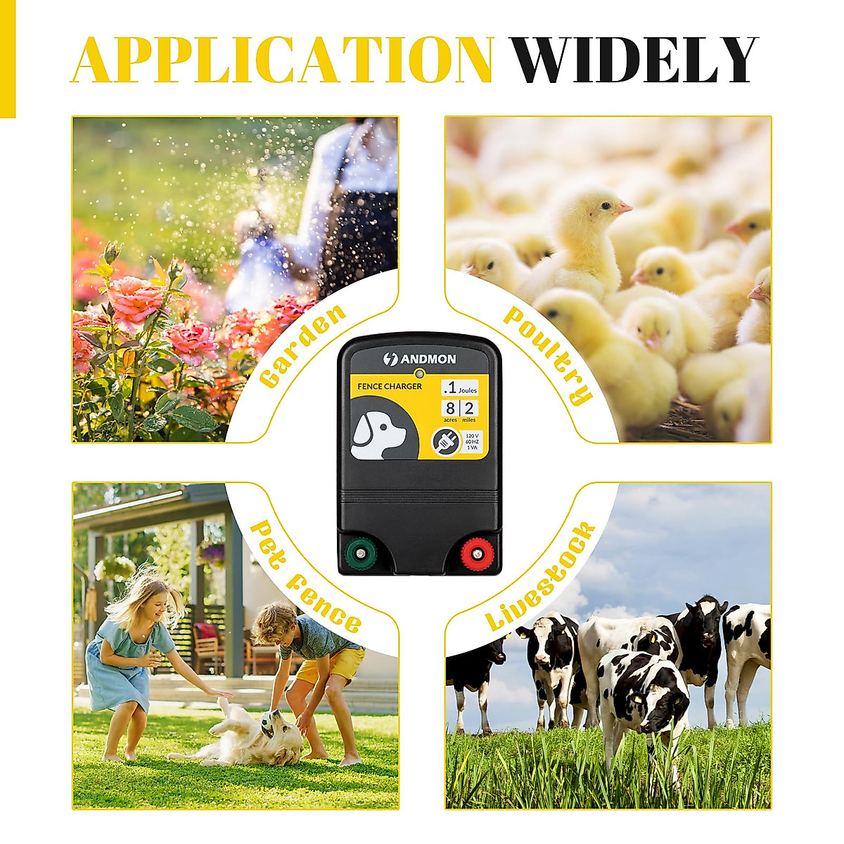 AC10 Electric Fence, 2-Mile/ 8 Acres Electric Fence Charger for Preventing to Prevent Bears, Raccoons, Skunks Intruding, Electric Fence Energizer Output Voltage 5000 v 0.12 Joule