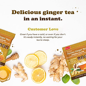 Pocas Honey Ginger Tea - Instant Tea Powder Packets with Ginger Honey Crystals Tea, Non-GMO/Gluten Free/Caffeine Free, 20 Count