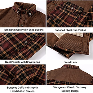 Flygo Men's Outdoor Casual Vintage Buck Fleece Sherpa Lined Flannel Camp Plaid Shirt Jacket(Coffee-M)