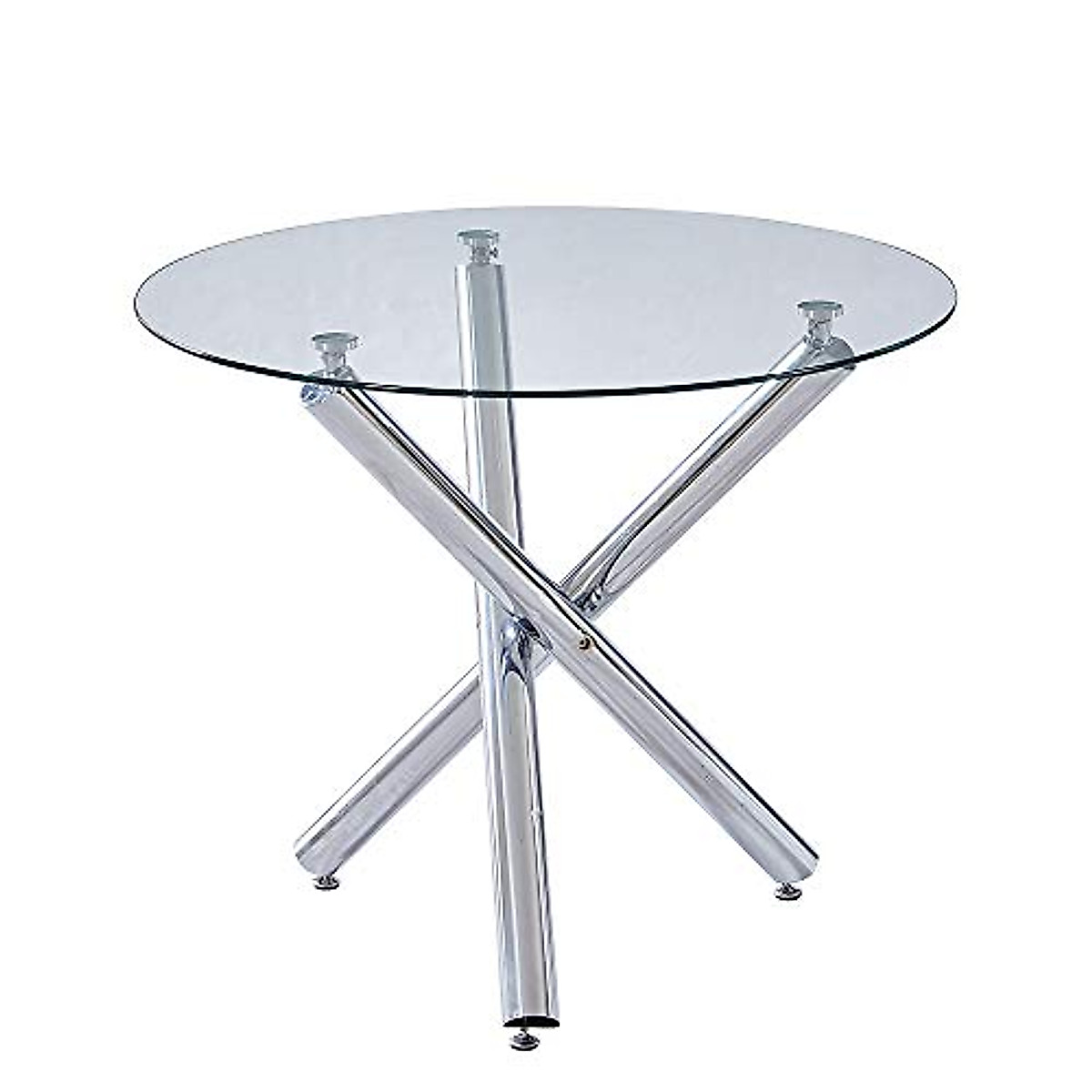 Dining Table with Chairs Set,4HOMART YVONNE&F.L.A.M. 5PCS Round Glass Table Set Modern Tempered Glass Top Table with 4 PU Leather Chairs Dining Room Furniture