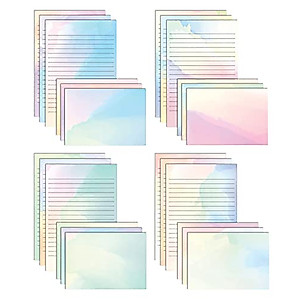 Mini Stationery Set, 100 Piece Set (50 Lined Watercolor Sheets + 50 Matching Envelopes), 5.5 x 8.25 inch, 12 Unique Designs, Double Sided Printing, One Side Lined Paper, by Better Office Products