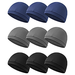 9 Pcs Cooling Skull Cap Camo Liner Sweat Wicking Lightweight Cycling Cap Running Head hat for Men Women(Solid Style)