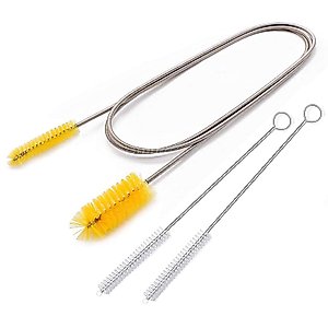 Flexible Drain Brush，Nylon Cleaner Double Ended Elastic Hose Pipe 67-inch and 2 PCS 8.2-inch Straw Cleaning Brush (Yellow)