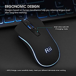 Rii Three Colors Backlit Business Keyboard,Gaming Keyboard and Mouse Combo,USB Wired Keyboard,RGB Optical Mouse for Gaming,Business Office