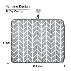 SUBEKYU Dish Drying Mat for Kitchen Counter, Absorbent Microfiber Dishes Drainer Mats/Rack Pads, 2 Pack, Light Grey, Branch