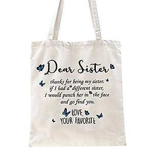 Fokongna Sister Gifts from Sisters Funny, Sister Gifts from Brother, Sister Birthday Gifts, Gift for Sister Soul Sister Gifts Big Little Girl Tote Bag-Thanks for My Sister