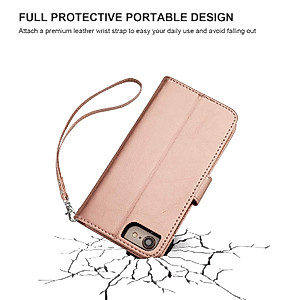 Bocasal for iPhone SE (2022)/SE (2020)/8/7 Wallet Case with Card Holder PU Leather Magnetic Detachable Kickstand Shockproof Wrist Strap Removable Flip Cover for iPhone 7/8/SE2/SE3 4.7 inch (Rose Gold)