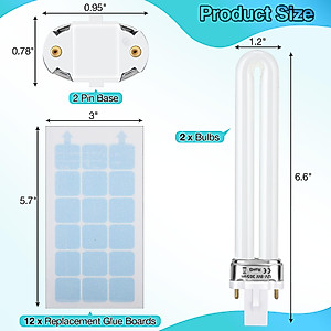 Qualirey 2 Pack 9W UV Replacement Bulb and 12 Pcs Replacement Sticky Cards Kit, Compatible with DynaTrap DT3009, DT3019, and DT3039/Gardner/Flyweb Classic/Fly Light