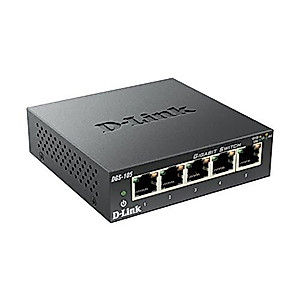 D-Link Ethernet Switch, 5 Port Gigabit Unmanaged Metal Desktop Plug and Play Compact (DGS-105),Black