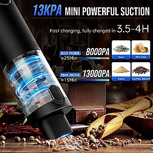 Coransi Car Vacuum Cleaner High Power 13000PA, Hand Vacuum Cordless Ultra-Lightweight 1.24lbs, Portable Car Vacuum Cleaner with Air Blower, Handheld Vacuum Wireless with LED for Pet Hairs