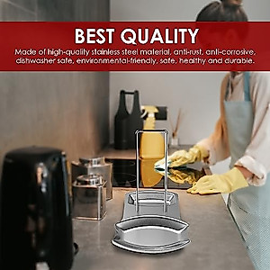 Stainless Steel Spoon Rest with Lid Holder or, Pan Pot Cover Lid Rack, Heat-Resistant, Stainless Steel Home Kitchen Utensils HoldersSpoon and Lid Rest, Pot Lid Organizer, Kitchen Counter Dec