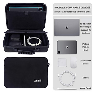 Zadii Hard Shell Locking Carrying Case for 12-14 inch Macbook Pro Macbook Air and iPad Pro, also Compatible with Surface Pro 8/X/7/6/5, Come with Protective Sleeve Bag