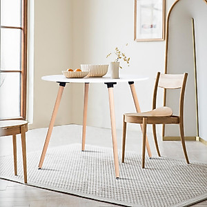 FurnitureR 31.5 inches Round Modern Dining Table for 4 People with Strong Wooden Legs for Home Kitchen Office Living Room Leisure, White