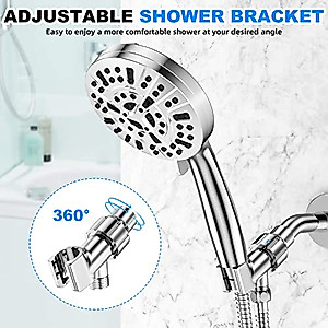 JiaSifu 10-Mode Handheld Shower Head Set, High Pressure Shower Head with 59” Stainless Steel Hose and Adjustable Brass Bracket, All Chrome Finish（Model: US-14591）