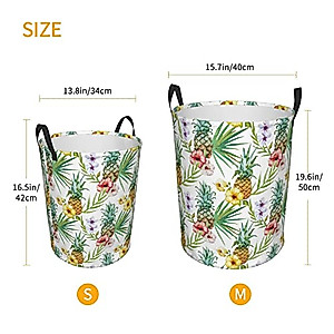 Tropical Pineapple Circular Laundry Hamper Print Hamper Freestanding Laundry Basket Collapsible Laundry Hamper Collapsible Storage Baskets Circular Laundry Clothes Bag With Handles Toy Organizer Medium