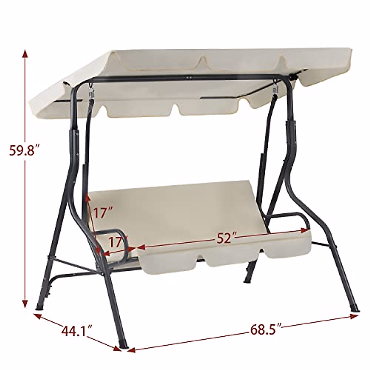 BPS 3-Person Patio Porch Swing Chair with Adjustable Backrest and Canopy - Outdoor Swing Perfect for Patio, Garden, Poolside, and Balcony Relaxation
