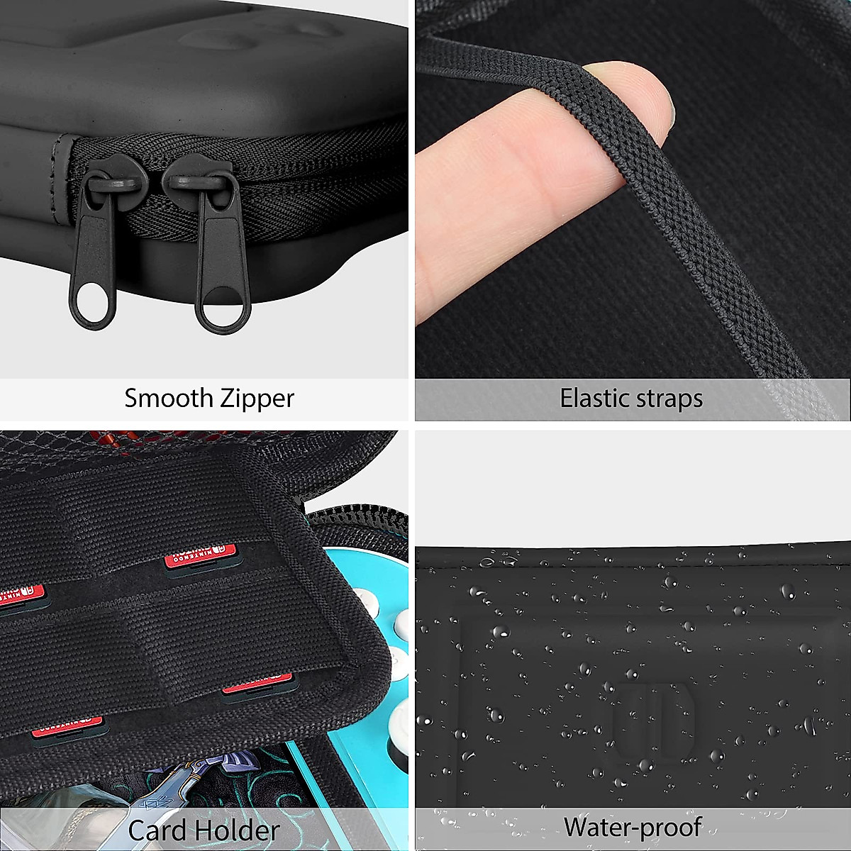 CoBak Carrying Case for Nintendo Switch Lite - with 1 Screen Protector, 1 Grip Case and 4 Thumb Grip Caps, Ultra Slim Premium EVA Travel Pouch Protective Cover, 8 Game Cartridges, Black