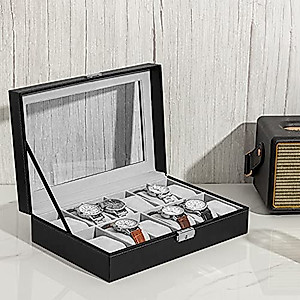 Oyydecor Watch Box PU Leather Case Organizer Wooden Storage Organizer for Storage and Display Men's & Women's Gift Business (12Slots-Gray)