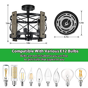 BrightHome Farmhouse Rustic Light Fixture Ceiling Mount, Semi Flush Mount Ceiling Light Fixture, 4-Light Black Industrial Retro Washed Ceiling Light for Kitchen Dining Room Bedroom Hallway Bathroom