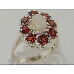 LetsBuyGold 925 Sterling Silver Real Genuine Opal and Garnet Womens Promise Ring - Size 9