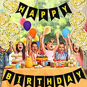 CHRORINE Black Happy Birthday Banner Bunting 8pcs Gold Confetti Balloon for Birthday Party Supplies