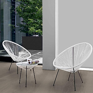 FDW Patio Bistro Set Bistro Table Set Acapulco Chairs Outdoor Chairs Set of 2 All-Weather Hammock Weave Chair Set of 2 and Glass Top Side Table Small Patio Table and Chairs White