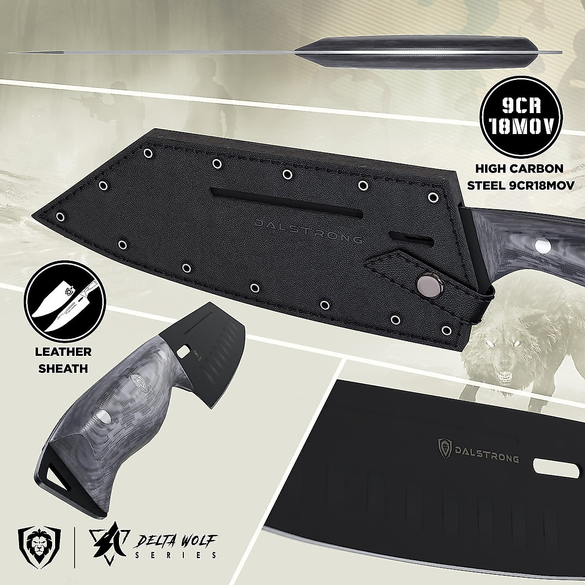 DALSTRONG Delta Wolf Series Santoku Knife 7" Bundled with Delta Wolf Series Paring Knife 4" with PU Leather Sheath - Black Titanium Nitride Coating - G10 Camo Handle