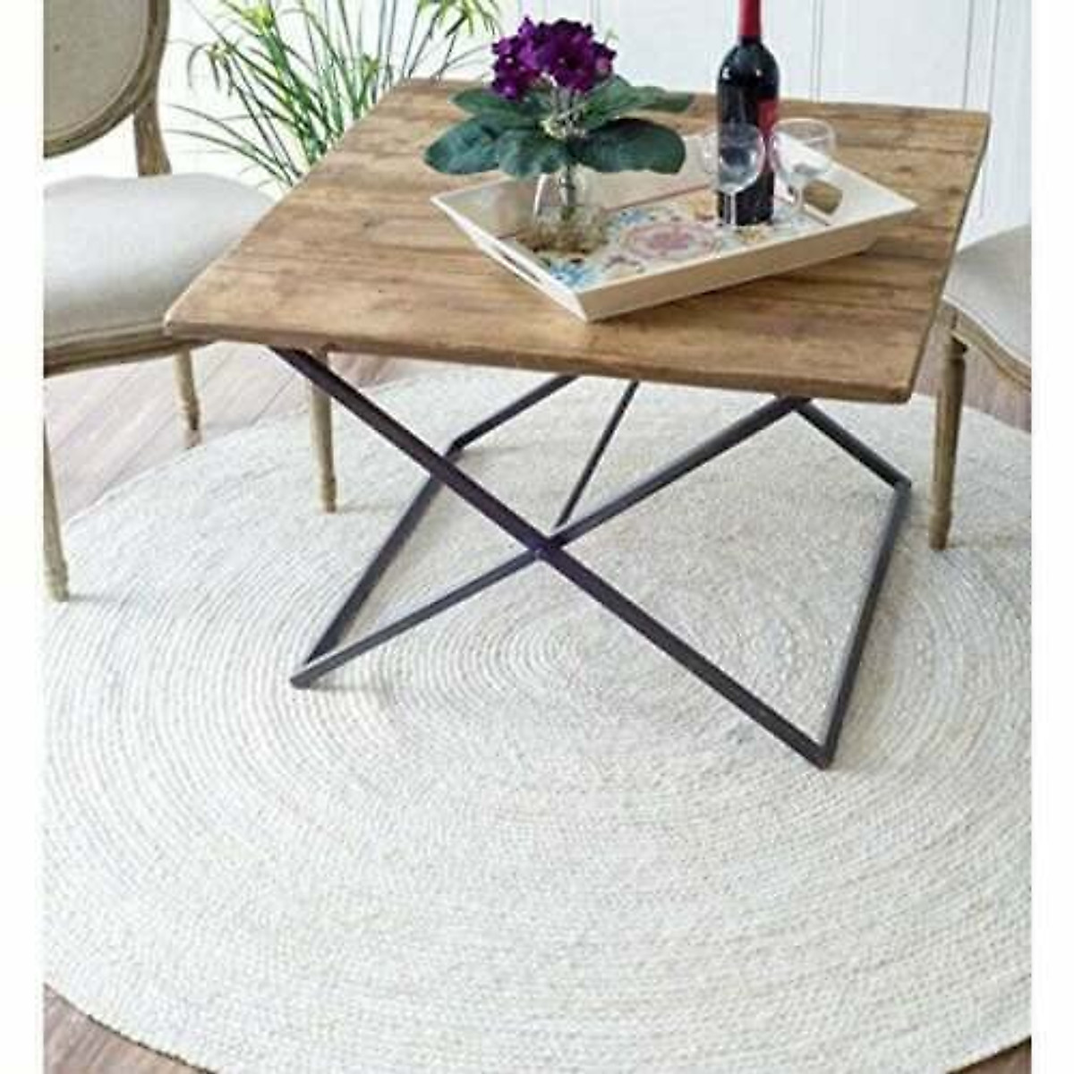 THE PIKKU INTERNATIONAL - Rug Round Natural Jute Hand Woven Braided White Dye Area Rug (132 x 132 Inch (11 Feet Round))