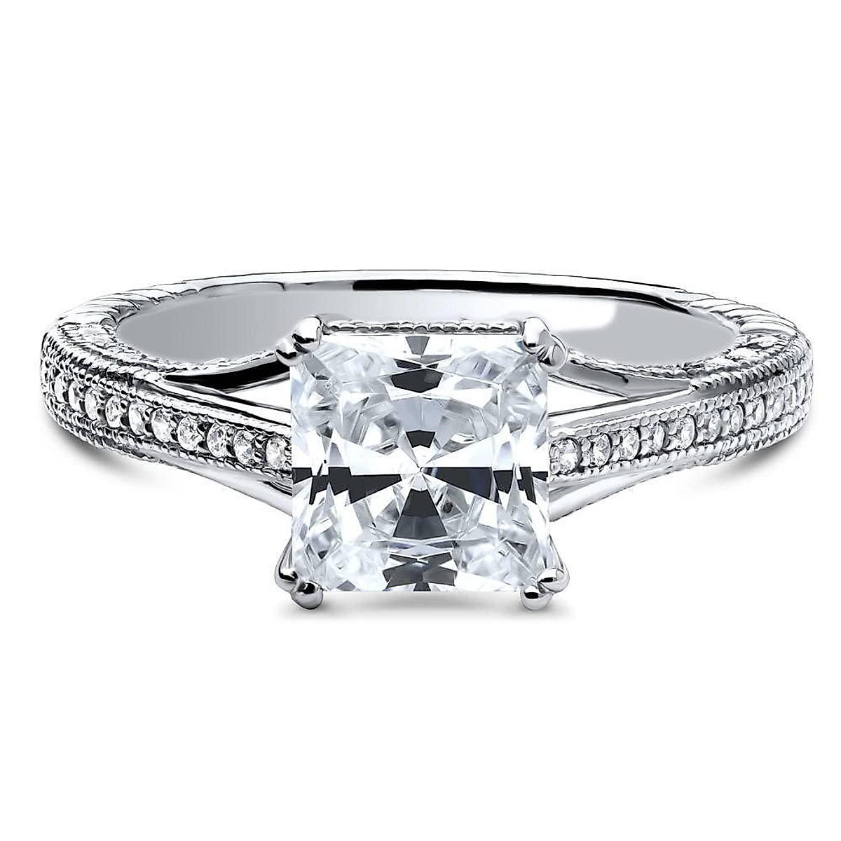 BERRICLE Sterling Silver Solitaire Wedding Engagement Rings 2 Carat Princess Cut Cubic Zirconia CZ Art Deco Promise Ring for Women, Rhodium Plated Size 6