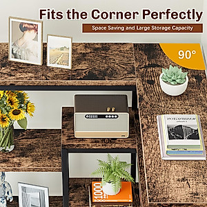 JAMFLY 5-Tier Corner Bookshelf, Industrial Corner Bookcase, Book Shelves with Metal Frame, Large Open Display Bookshelves, L-Shaped Shelf for Living Room, Home Office, Rustic Brown