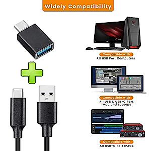 Type C to USB Cable Compatible with Focusrite Scarlett Solo(3rd Gen), Scarlett 2i2(3rd Gen) USB Audio Interface, with USB C Male to USB Female Adapter, 6.6 ft