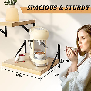 Habudda Floating Shelves for Wall, Natural Wood Hanging Shelf, Wall Mounted Shelves for Bathroom Kitchen Living Room, 16 inches, 2 Set