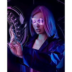 NIUCOO LED Visor Glasses Light Up: [7 Colors 4 Modes] Cyberpunk Futuristic Luminous Cosplay Glasses Rave Cyber Lightup Goggles (High Tech)
